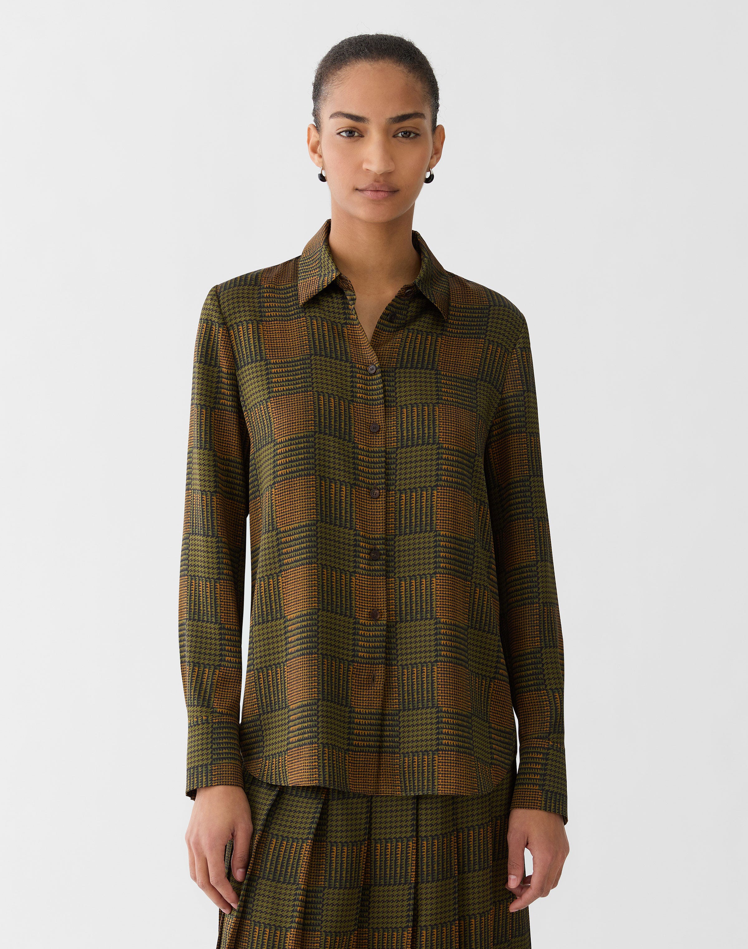 LAFAYETTE 148 NEW YORK Lafayette 148 New York Glen Plaid Print Silk Button Front Blouse